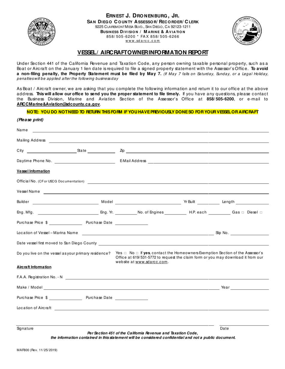 Form MAF800 - Fill Out, Sign Online and Download Printable PDF, County ...
