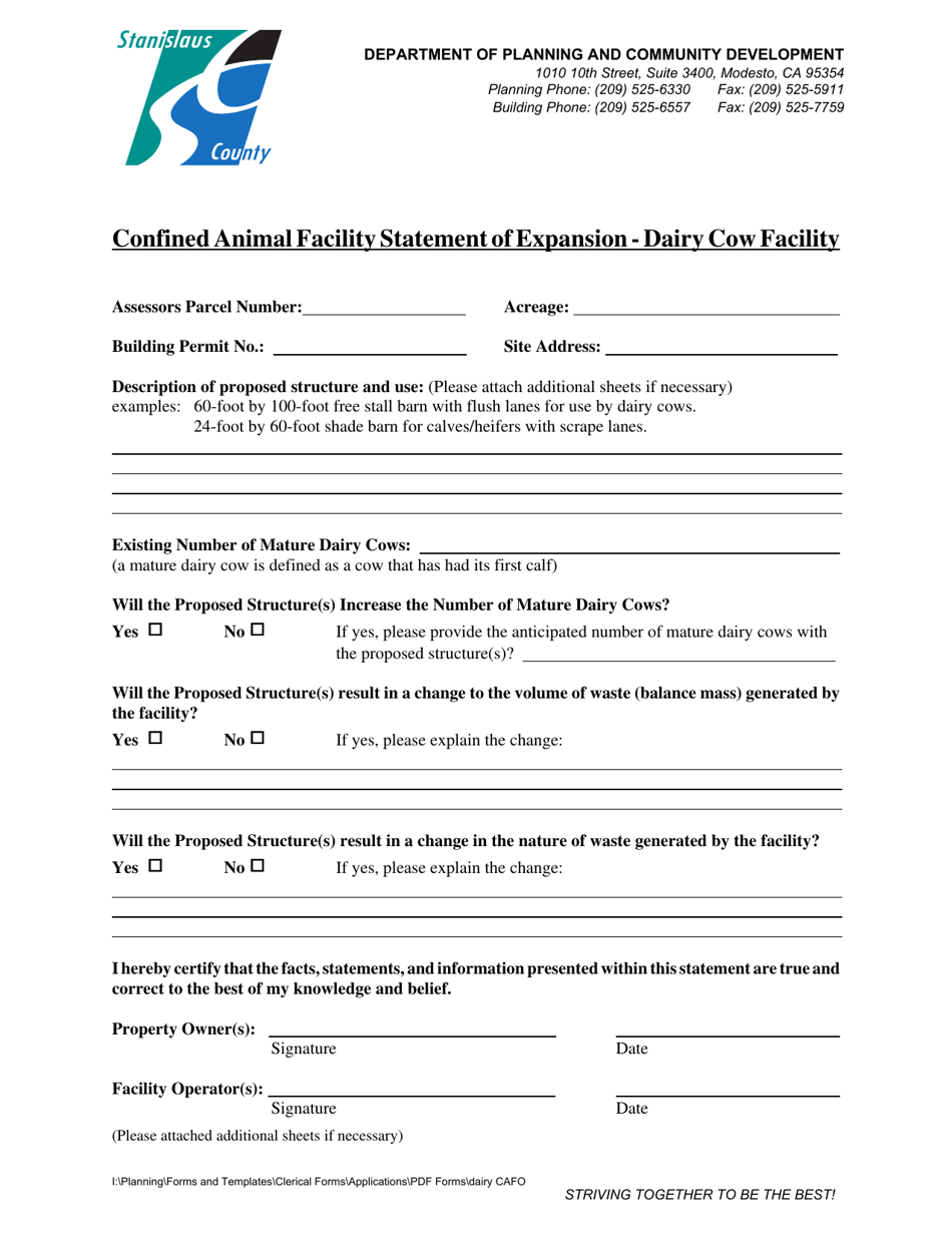 Stanislaus County, California Confined Animal Facility Statement of ...