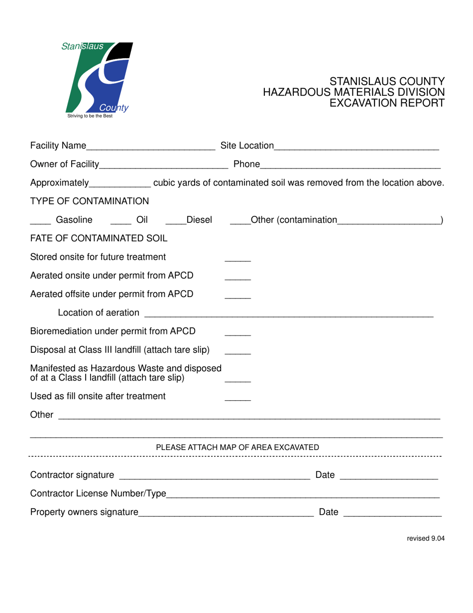 Stanislaus County, California Excavation Report - Fill Out, Sign Online ...