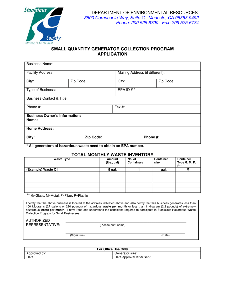Stanislaus County, California Small Quantity Generator Collection ...