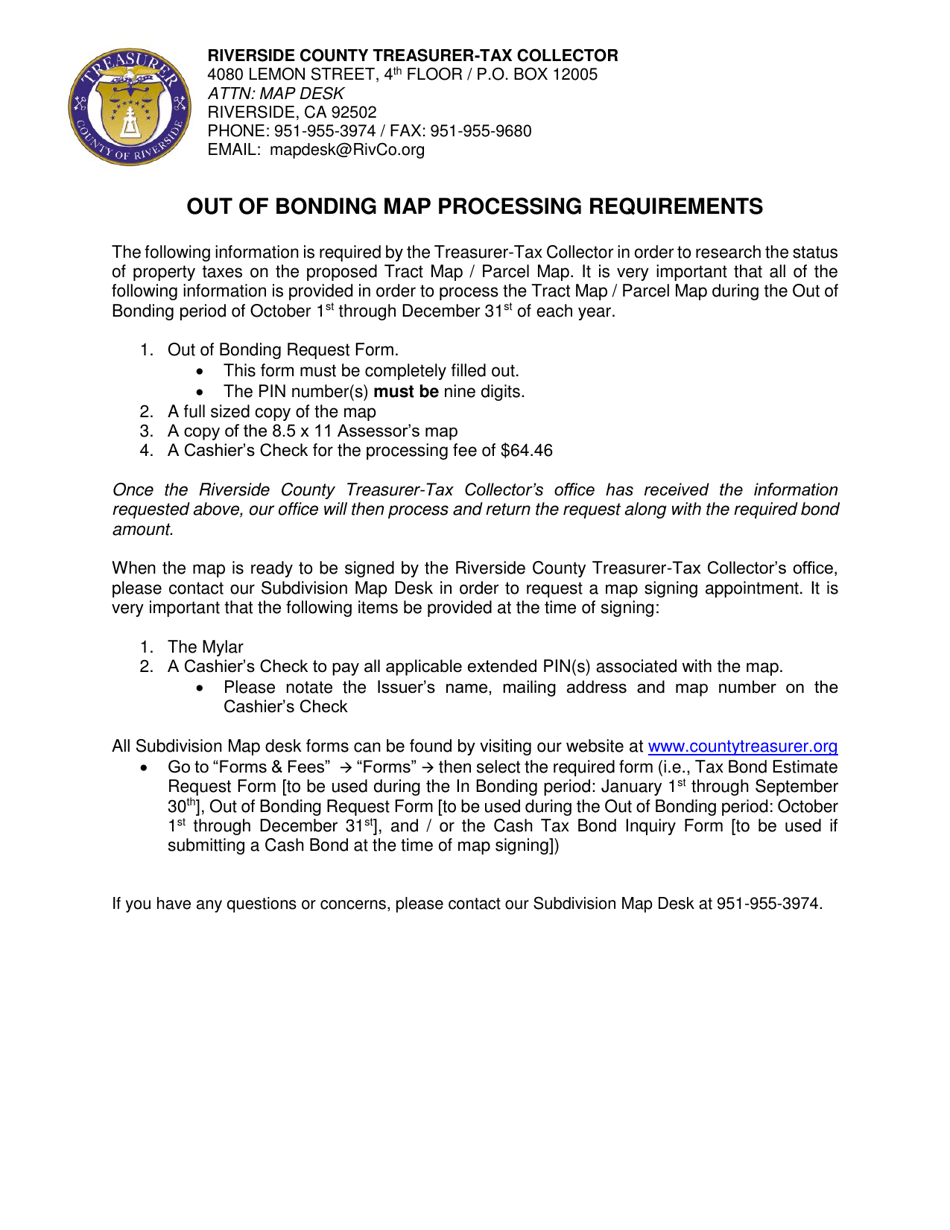 2022 Riverside County, California Out of Bonding Request - Fill Out ...