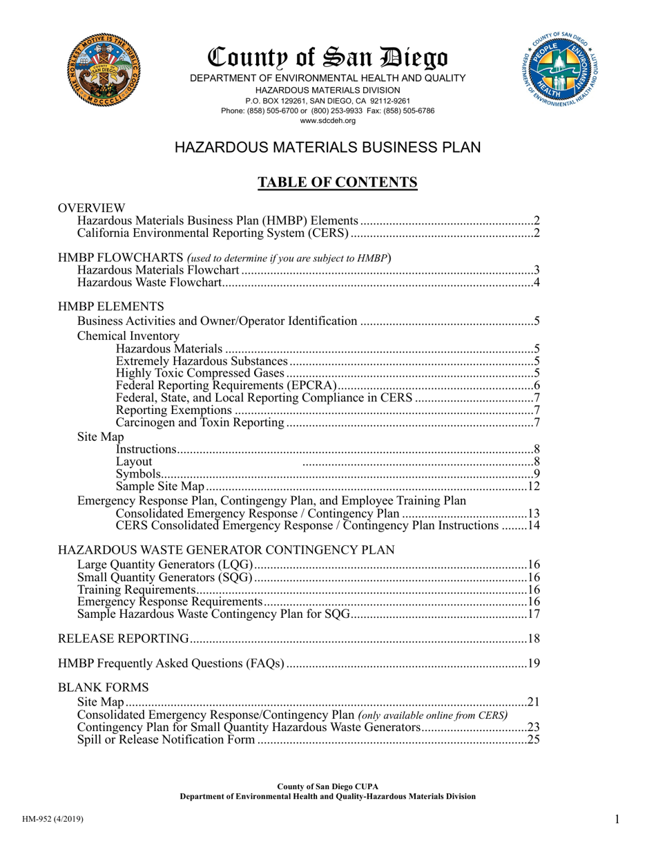 Form HM-952 - Fill Out, Sign Online and Download Printable PDF, County ...
