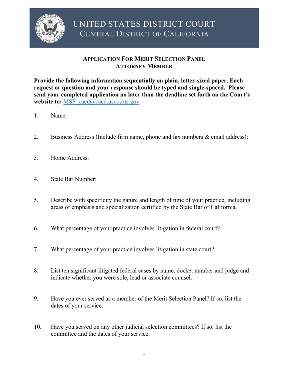 California Application for Merit Selection Panel Attorney Member - Fill ...