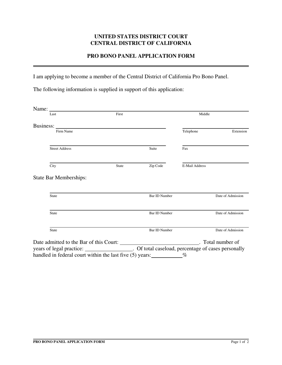 California Pro Bono Panel Application Form - Fill Out, Sign Online and ...