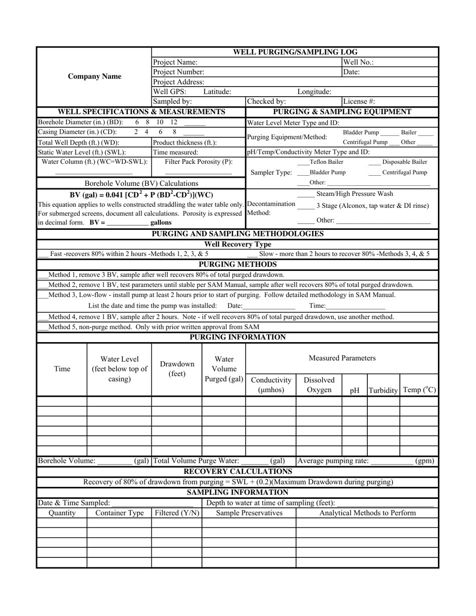County of San Diego, California Well Purging/Sampling Log - Fill Out ...
