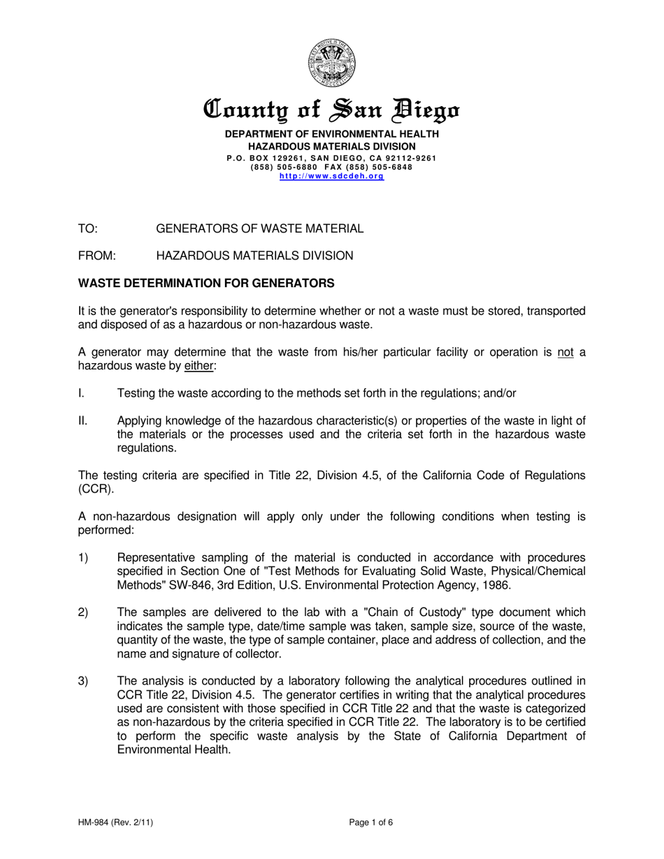 Form HM-984 - Fill Out, Sign Online and Download Printable PDF, County ...