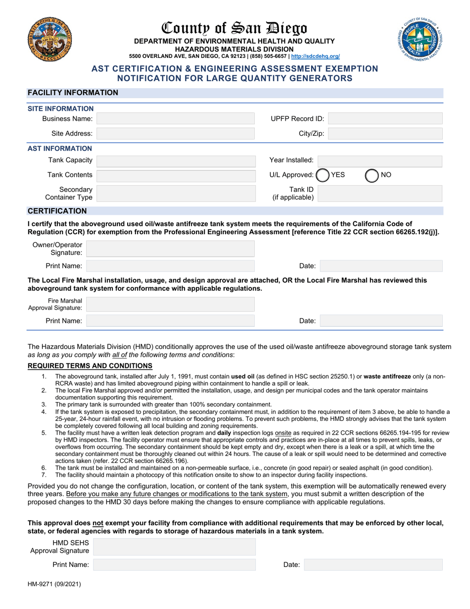 Form HM-9271 - Fill Out, Sign Online and Download Fillable PDF, County ...
