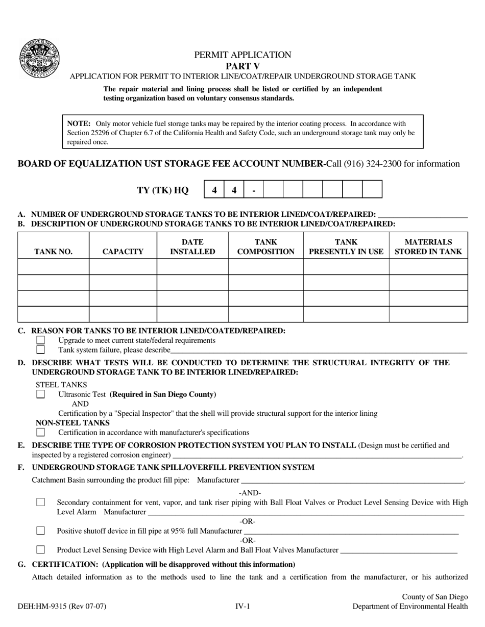 Form HM-9315 Part V - Fill Out, Sign Online and Download Printable PDF ...