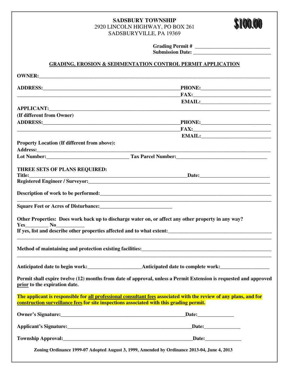 Sadsbury Township, Pennsylvania Grading, Erosion & Sedimentation ...