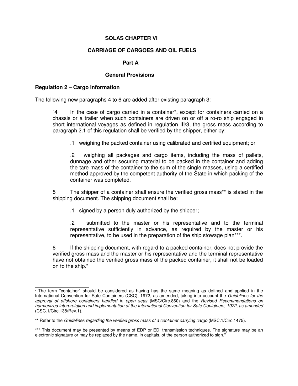 Solas Chapter VI: Carriage of Cargoes and Oil Fuels - Part a: General Provisions Download ...