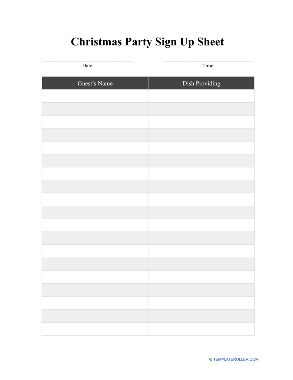 Christmas Party Sign Up Sheet Template Download Printable PDF