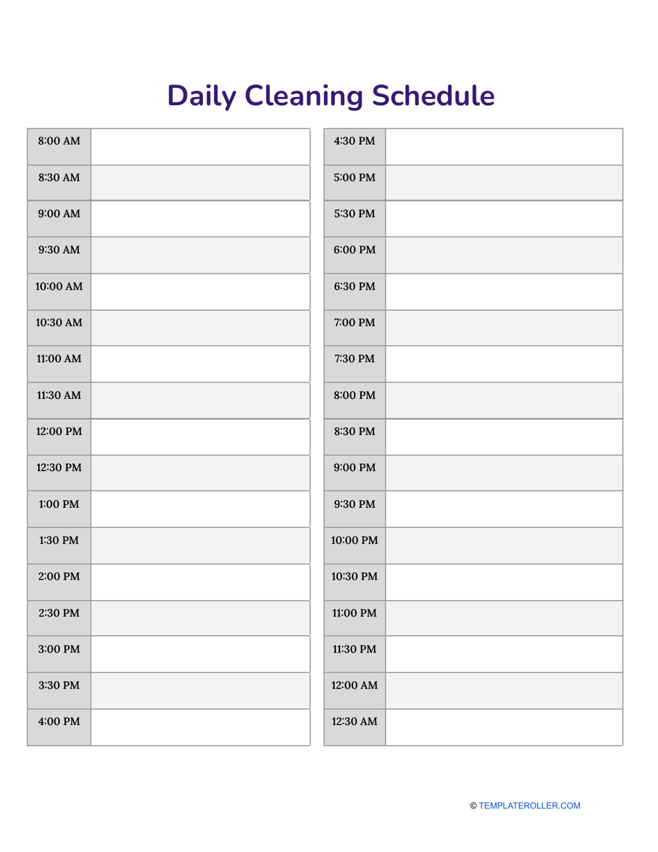 Daily Cleaning Schedule Template - Table Download Printable PDF ...