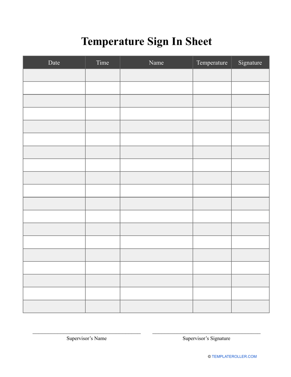 Temperature Sign in Sheet Template Download Printable PDF | Templateroller