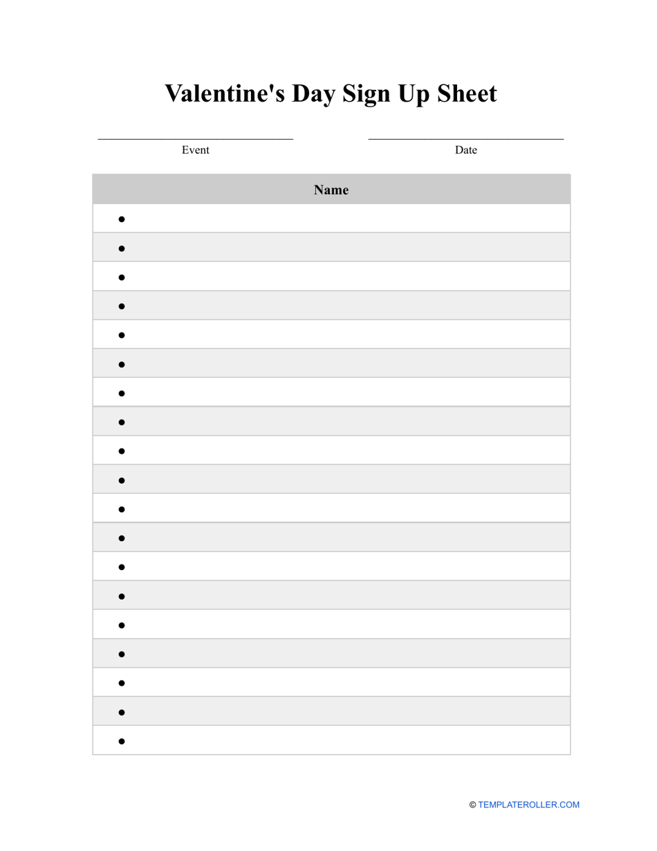 Valentine s Day Sign Up Sheet Template Download Printable PDF Templateroller
