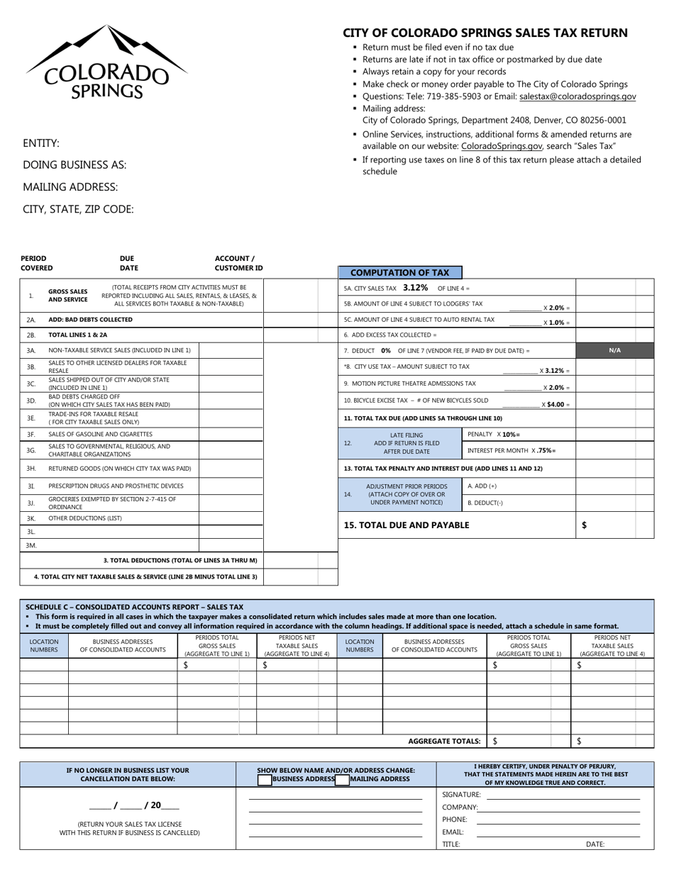 City of Colorado Springs, Colorado 3.12% Sales and Use Tax Return ...