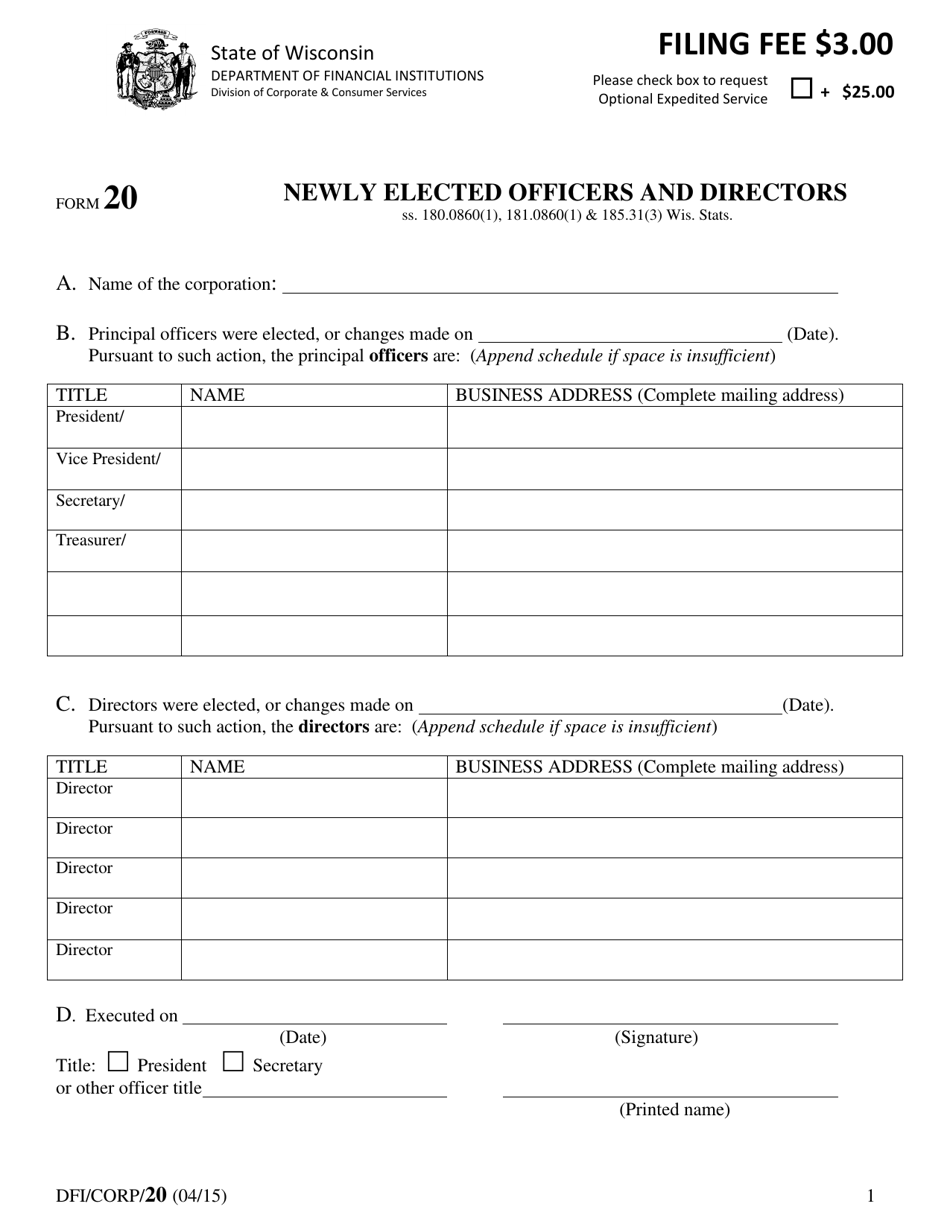 Form 20 - Fill Out, Sign Online and Download Fillable PDF, Wisconsin ...