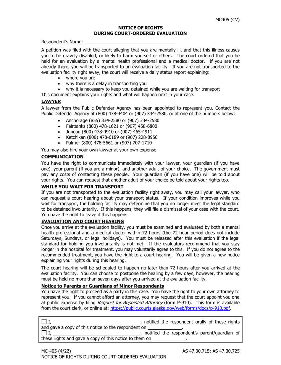 Form MC-405 - Fill Out, Sign Online and Download Fillable PDF, Alaska ...
