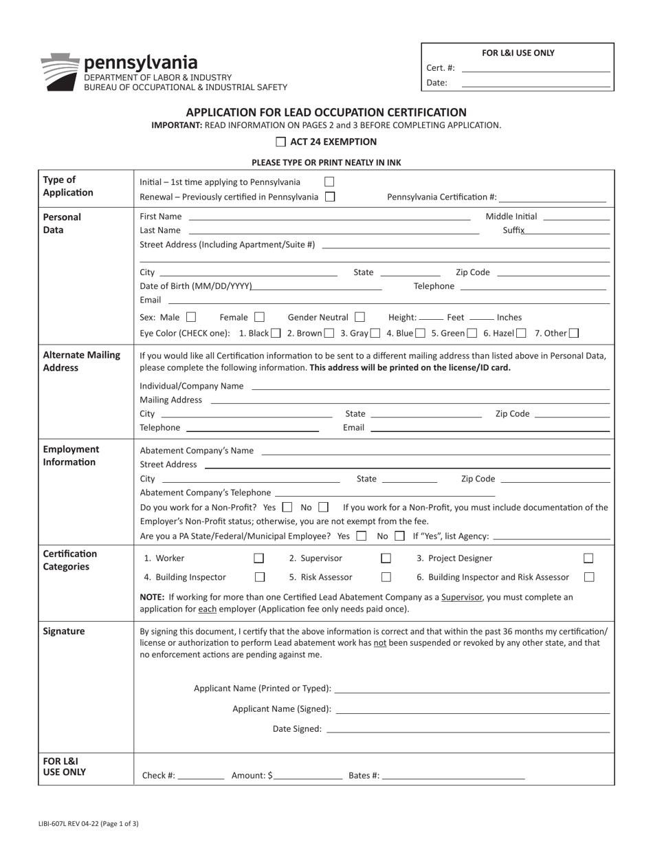 Form LIBI-607L Download Fillable PDF or Fill Online Application for ...