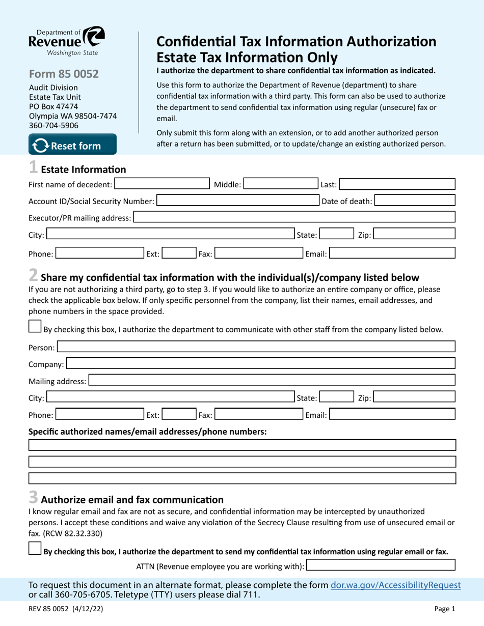 Form REV85 0052 Download Fillable PDF or Fill Online Estate Tax ...