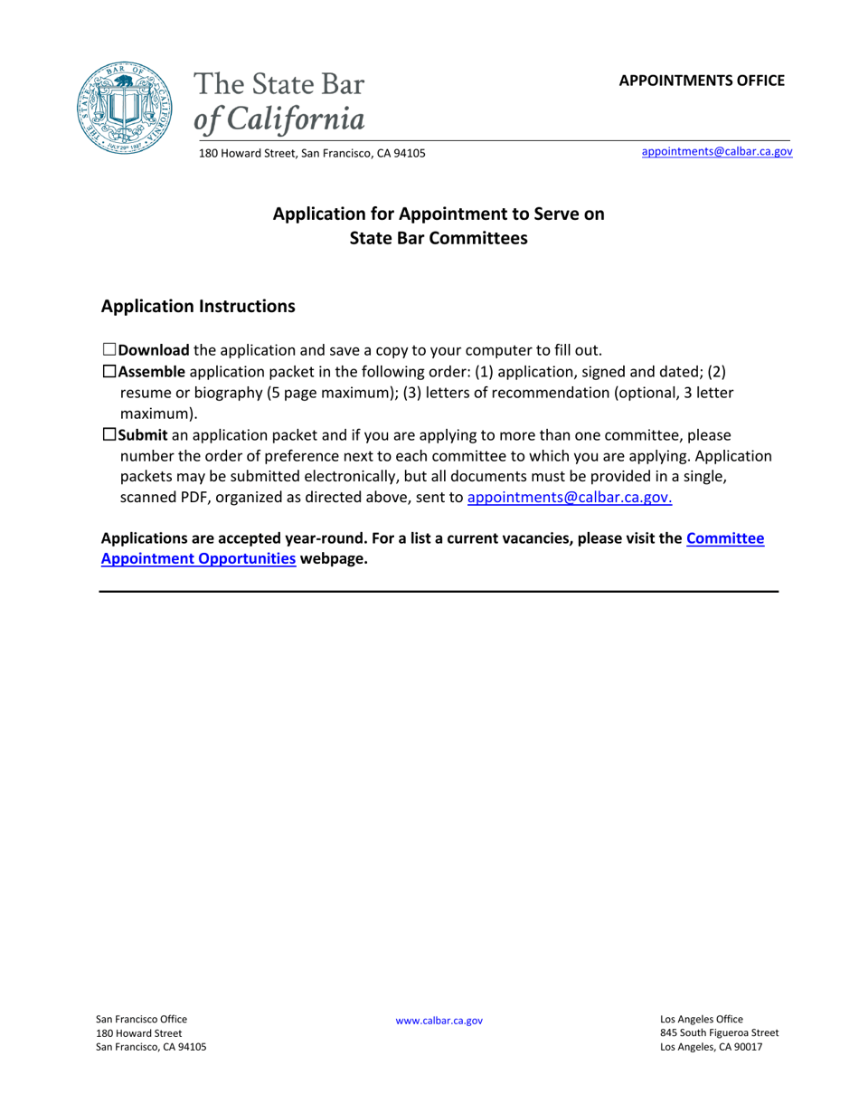 California Application for Appointment to Serve on State Bar Committees ...
