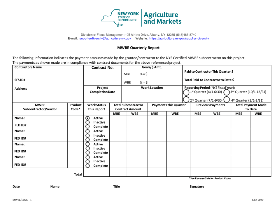 Form MWBE/EEO6 - Fill Out, Sign Online and Download Fillable PDF, New ...