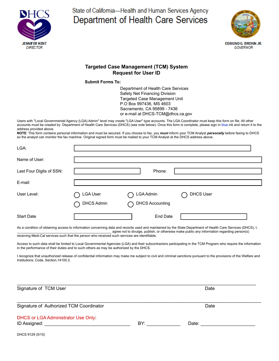Form DHCS9129 - Fill Out, Sign Online and Download Fillable PDF ...
