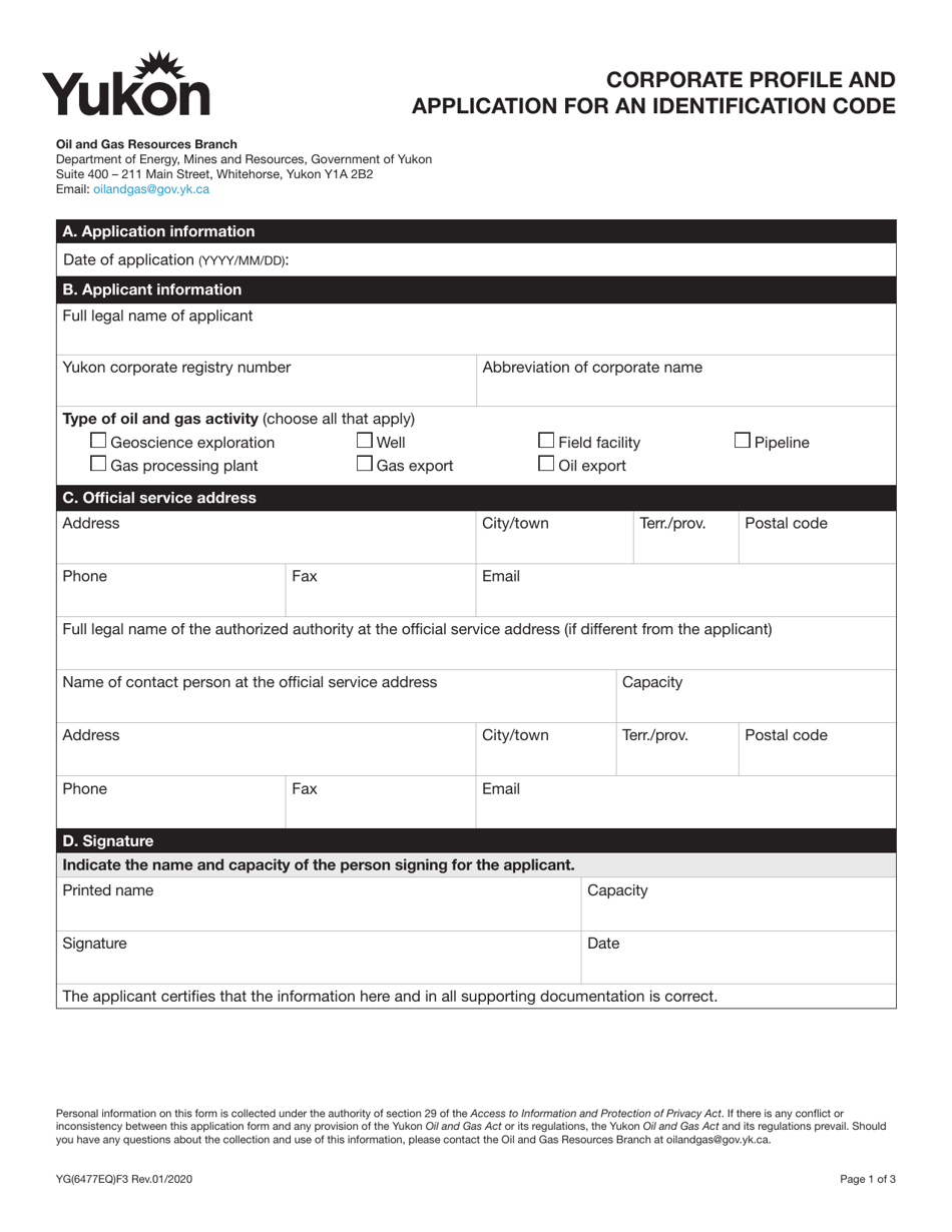 Form YG6477EQ - Fill Out, Sign Online and Download Fillable PDF, Yukon ...
