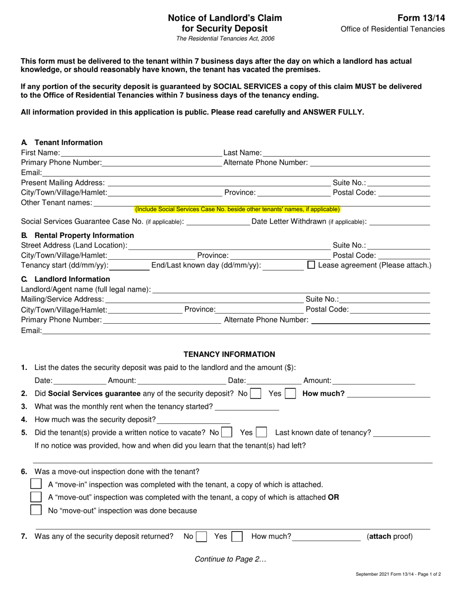 Form 13/14 - Fill Out, Sign Online and Download Fillable PDF ...