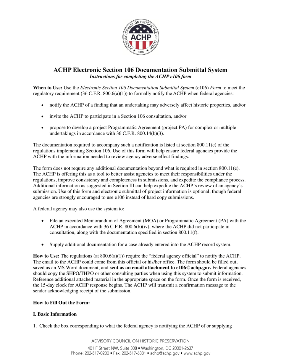 Download Instructions for Form E106 Electronic Section 106 ...