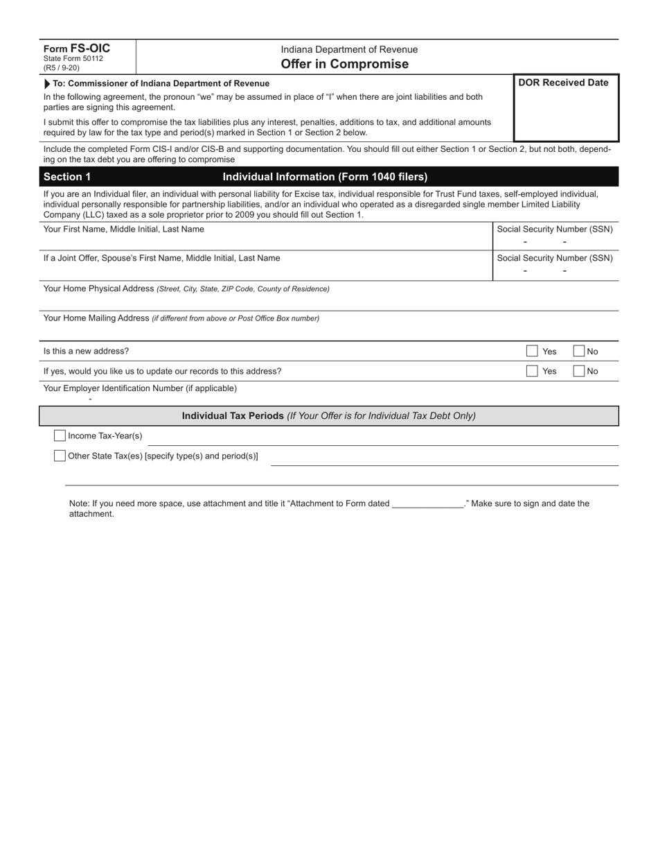 Form FS-OIC (State Form 50112) - Fill Out, Sign Online and Download Fillable PDF, Indiana ...
