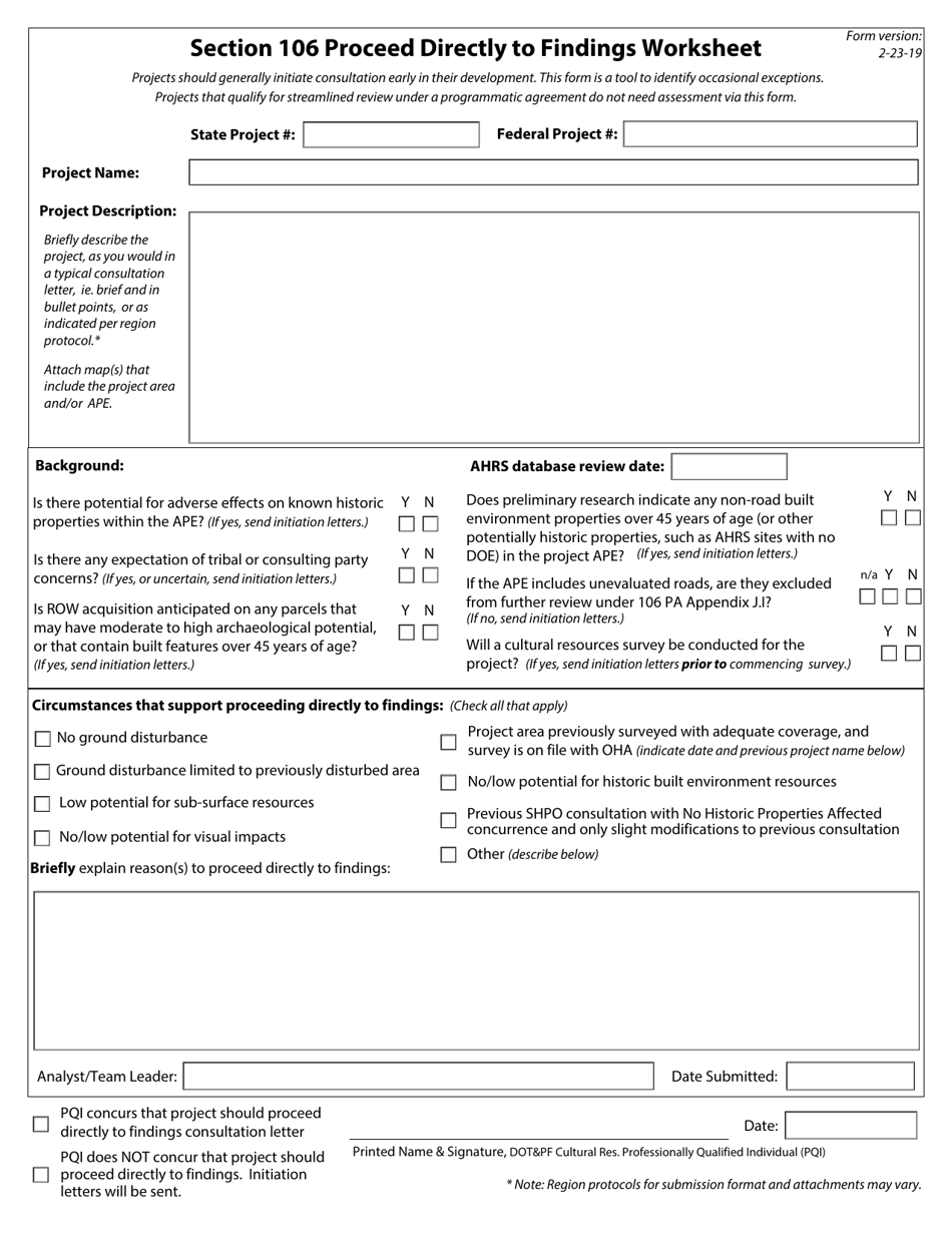 Alaska Section 106 Proceed Directly to Findings Worksheet - Fill Out ...