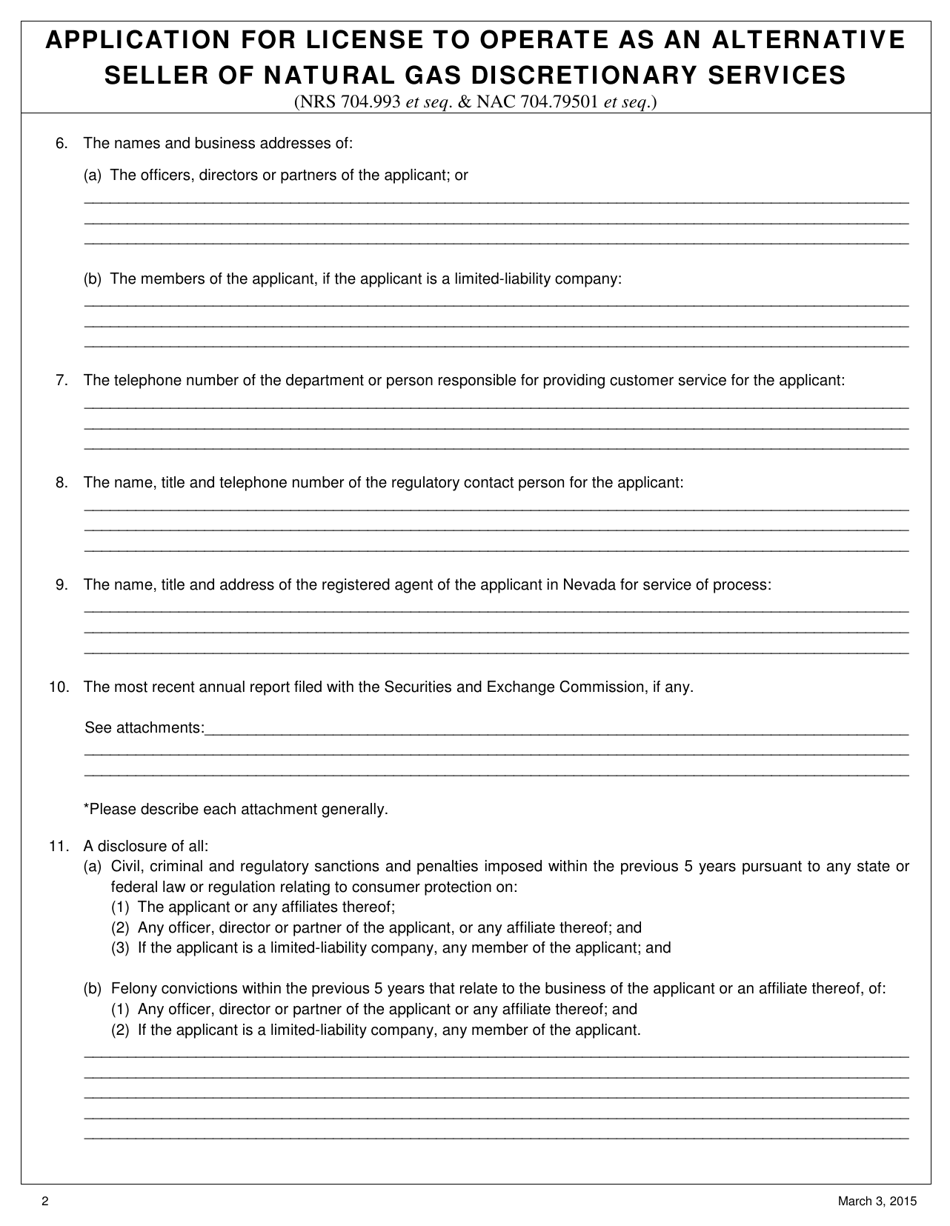 Nevada Application for License to Operate as an Alternative Seller of Natural Gas Discretionary ...