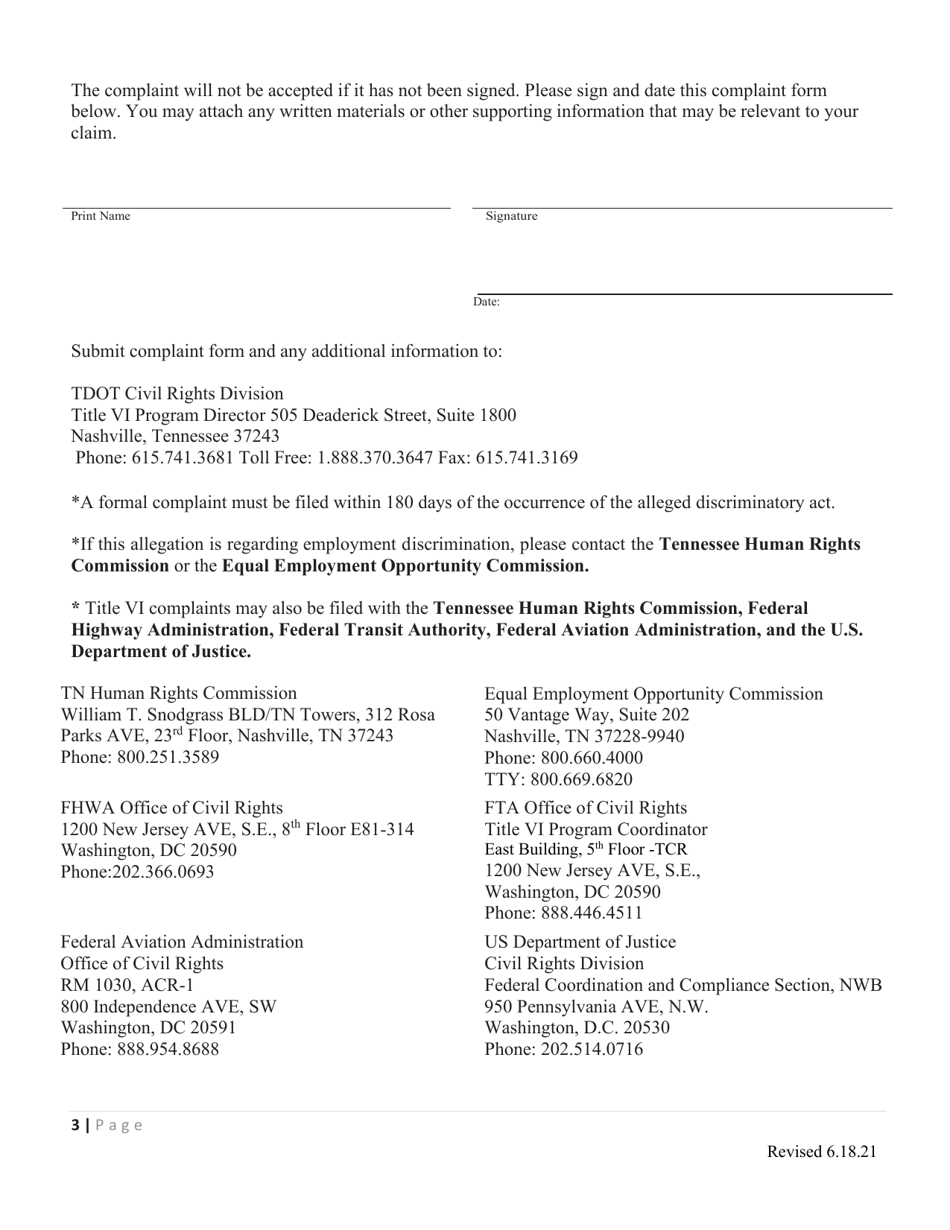 Tennessee Civil Rights Division Title VI Complaint Form - Fill Out, Sign Online and Download PDF ...