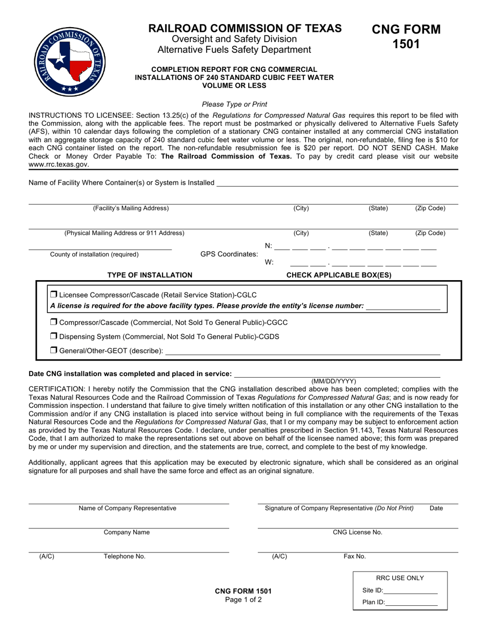CNG Form 1501 - Fill Out, Sign Online and Download Fillable PDF, Texas ...