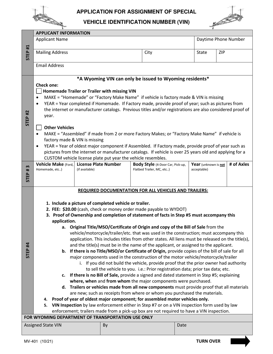 Form MV-401 - Fill Out, Sign Online and Download Fillable PDF, Wyoming ...