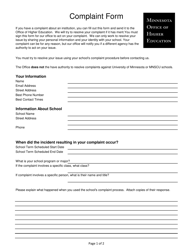 Minnesota Student Complaint Form - Fill Out, Sign Online and Download ...