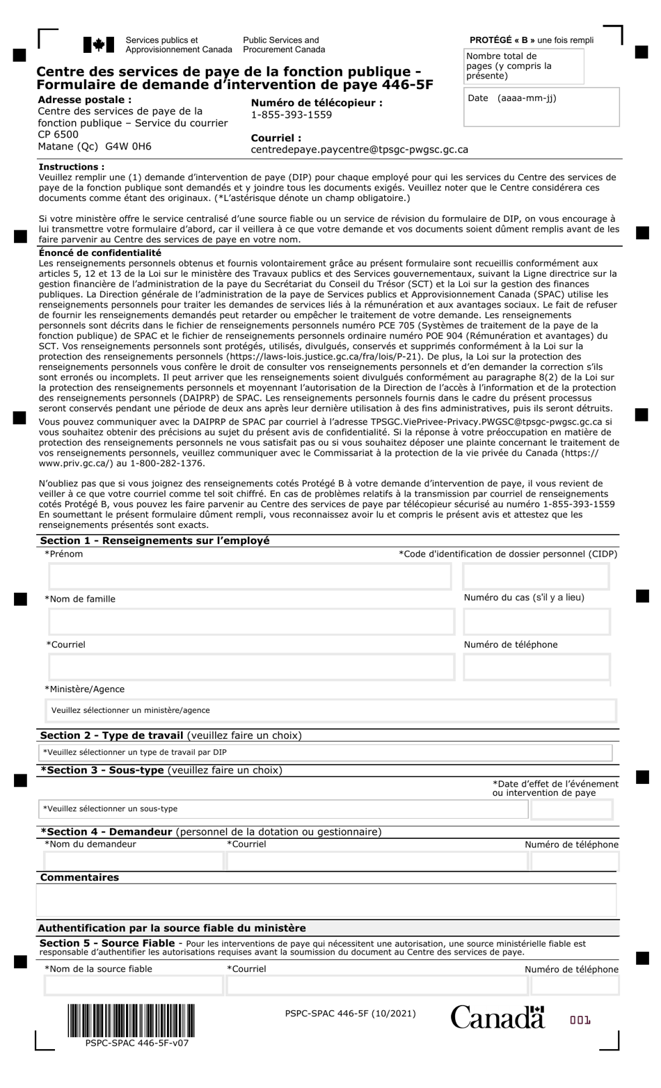 Forme PSPC-SPAC446-5F - Fill Out, Sign Online and Download Fillable PDF ...