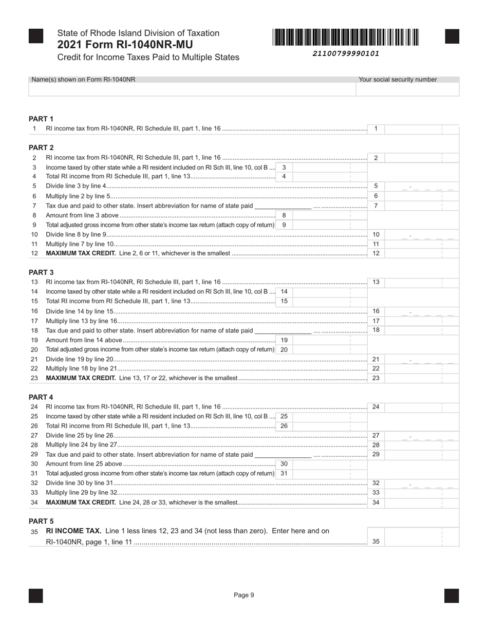 Form RI-1040NR-MU - 2021 - Fill Out, Sign Online and Download Fillable ...
