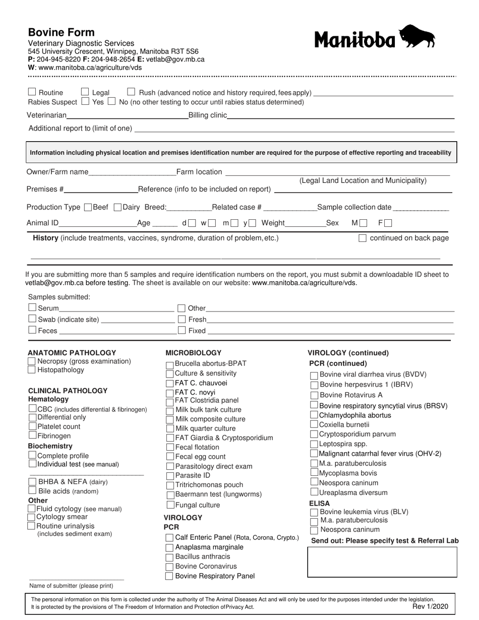 Manitoba Canada Bovine Form - Fill Out, Sign Online and Download PDF ...