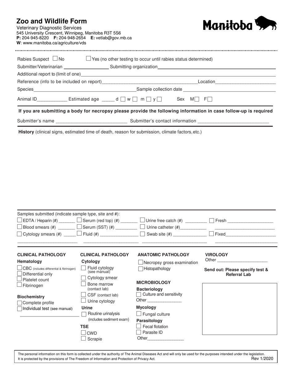 Manitoba Canada Zoo and Wildlife Form - Fill Out, Sign Online and ...