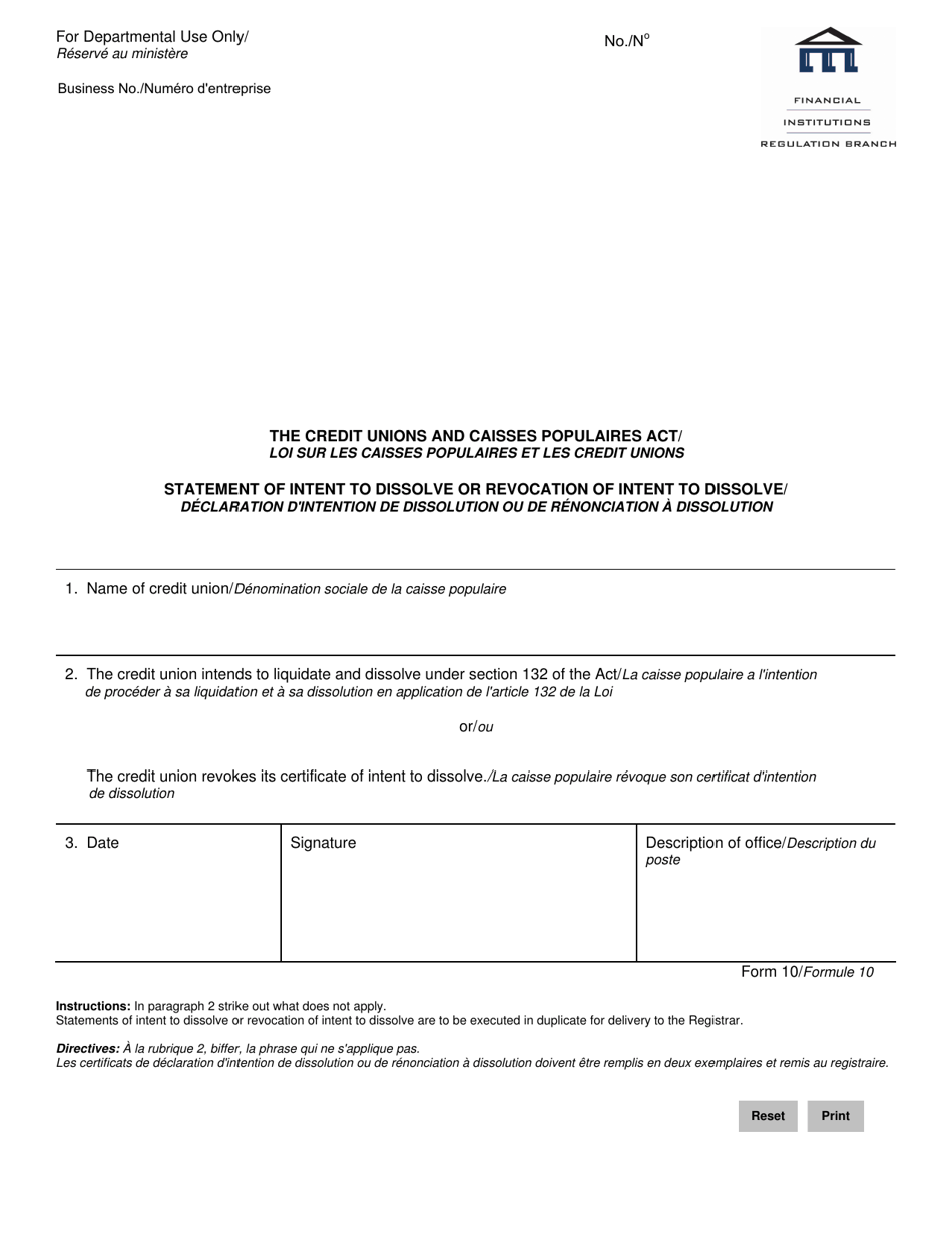 Form 10 - Fill Out, Sign Online and Download Fillable PDF, Manitoba ...