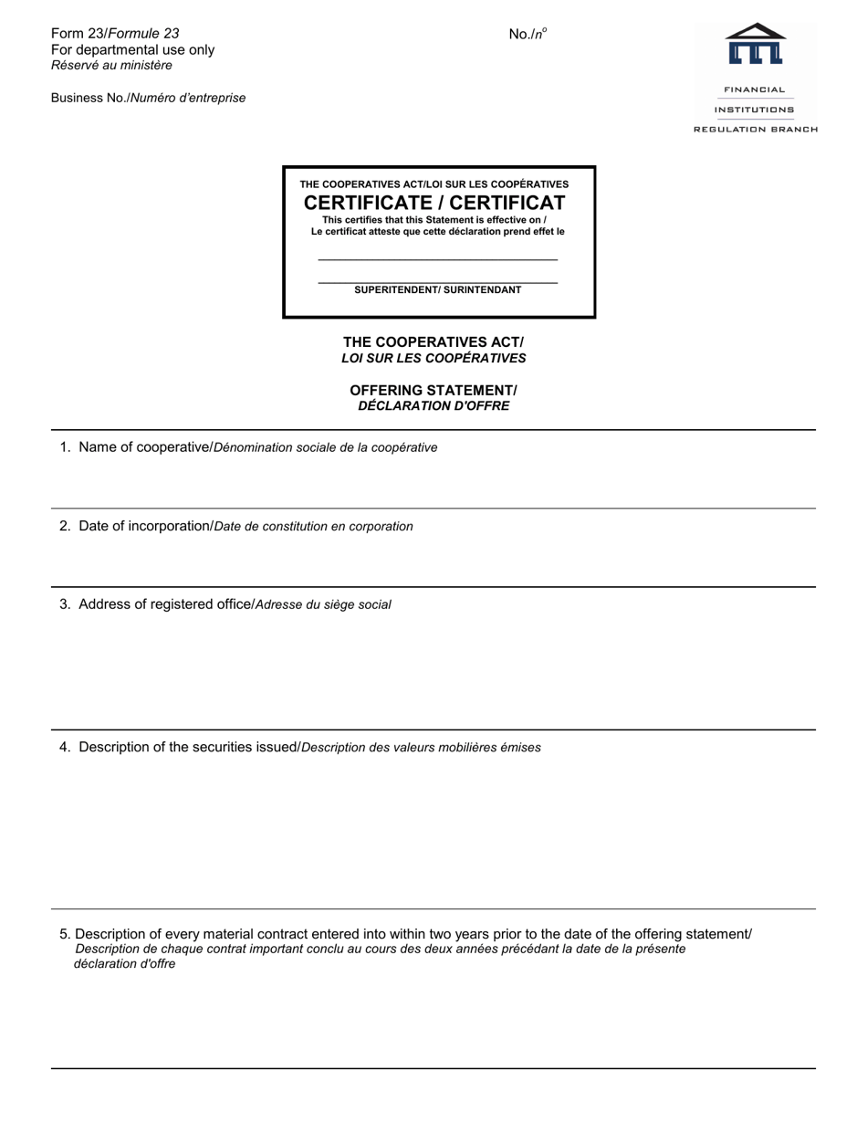 Form 23 - Fill Out, Sign Online and Download Fillable PDF, Manitoba ...