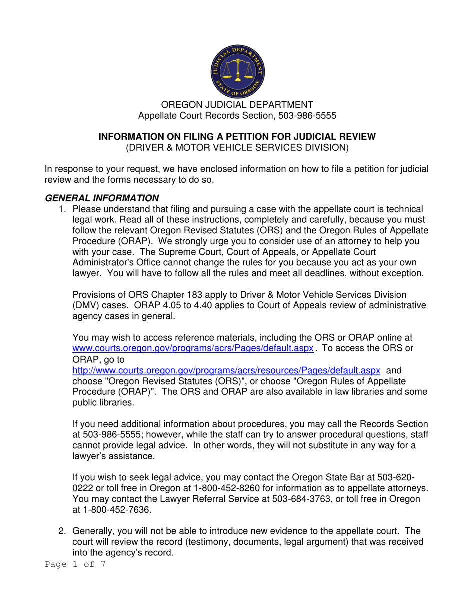 Oregon Petition for Judicial Review (Driver & Motor Vehicle Services ...