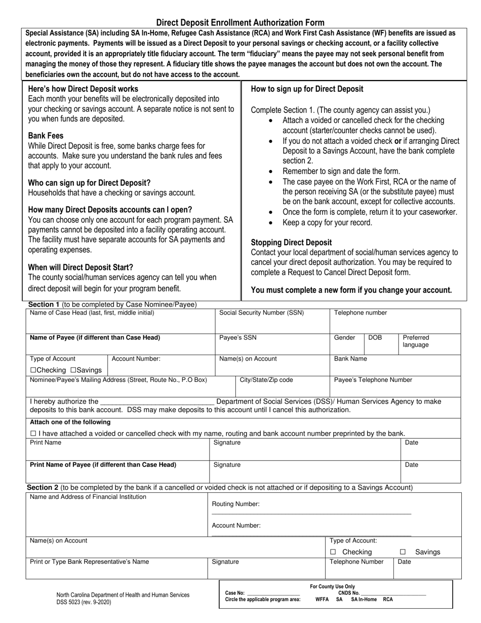 Form DSS5023 - Fill Out, Sign Online and Download Fillable PDF, North ...
