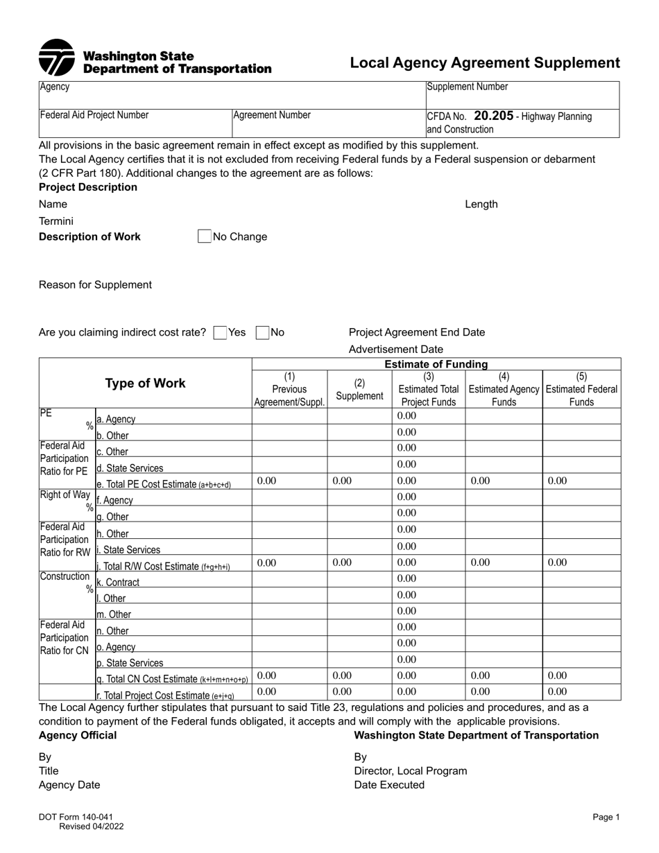 DOT Form 140-041 - Fill Out, Sign Online and Download Fillable PDF ...