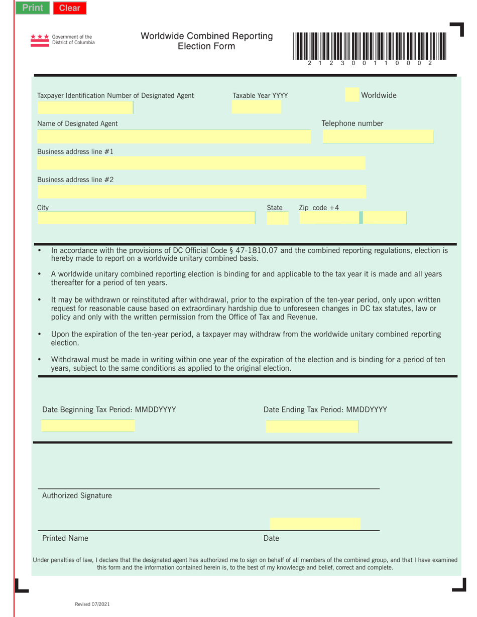 Washington, D.C. Worldwide Combined Reporting Election Form - Fill Out ...