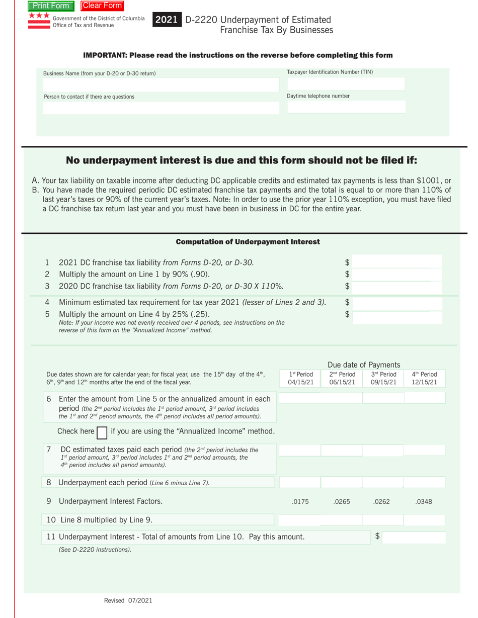 Form D-2220 - 2021 - Fill Out, Sign Online and Download Fillable PDF ...