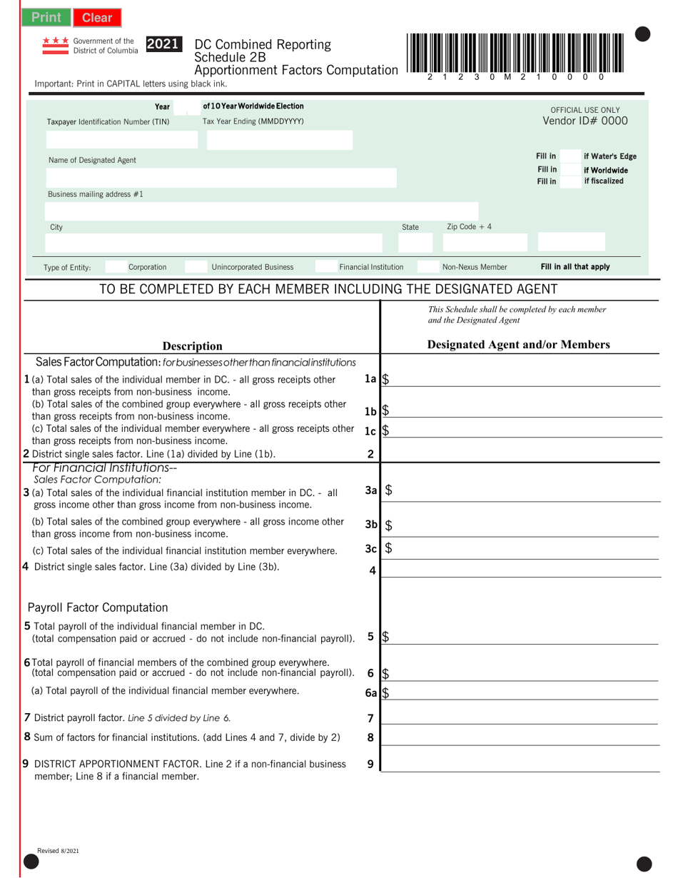 2021 Washington, D.C. Combined Reporting Schedule - Apportionment ...