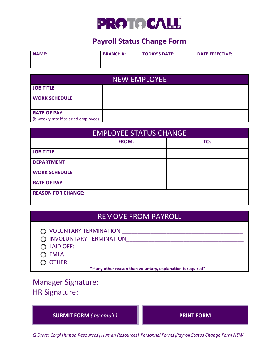 Payroll Status Change Form - Protocall - Fill Out, Sign Online and ...
