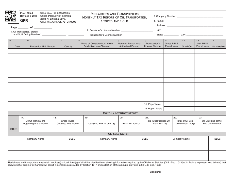 Form 323-A - Fill Out, Sign Online and Download Printable PDF, Oklahoma ...